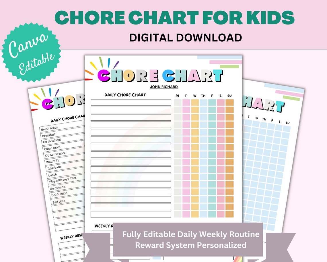 Customizable Chore Chart for Kids, Edit and Personalize Kids Chores ...