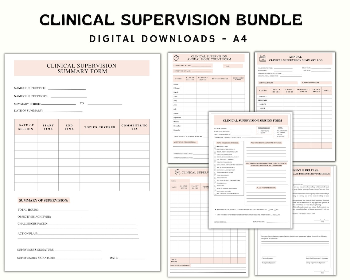 Clinical Supervision Forms Bundle: Session Log, Assessment (digital ...