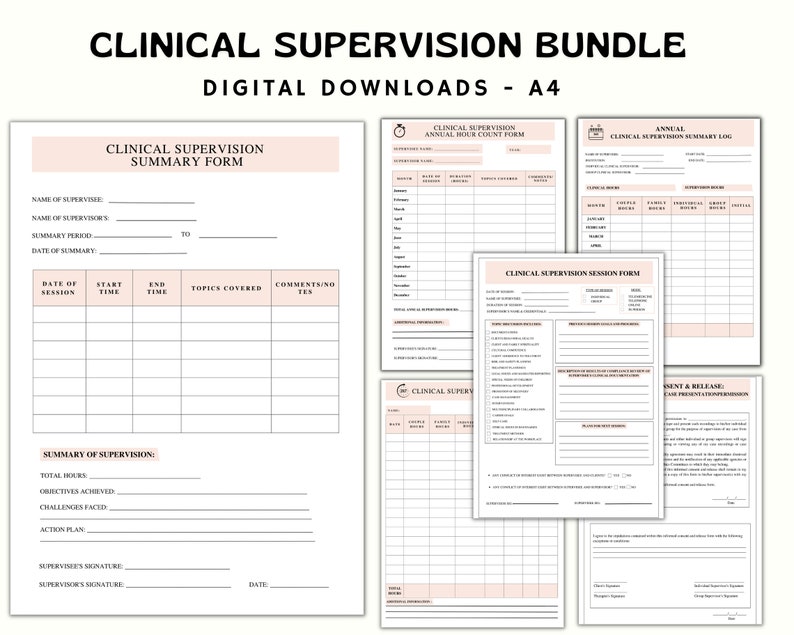 Clinical Supervision Forms Bundle: Session Log, Assessment (digital ...