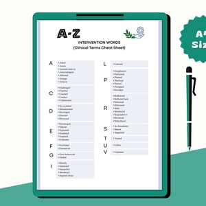 Therapy Intervention List: Clinical Terms Cheat Sheet (digital Download ...