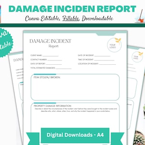 Damage Incident Report Template, Digital Report Template, Editable in ...