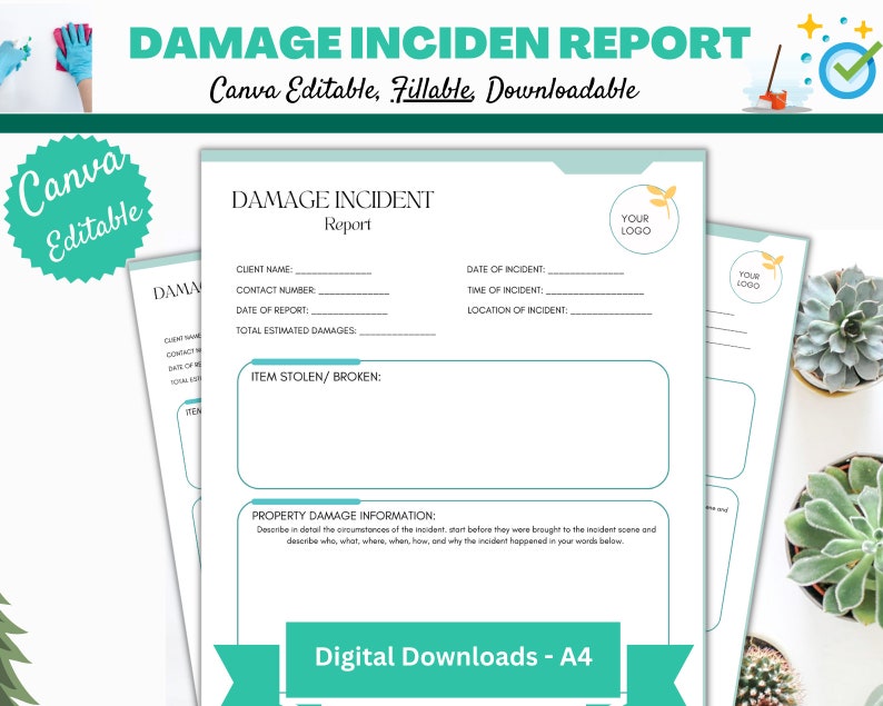 Damage Incident Report Template, Digital Report Template, Editable in ...
