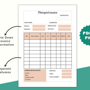 Therapist Invoice Printable, Therapy Invoice, Therapist Documentation ...
