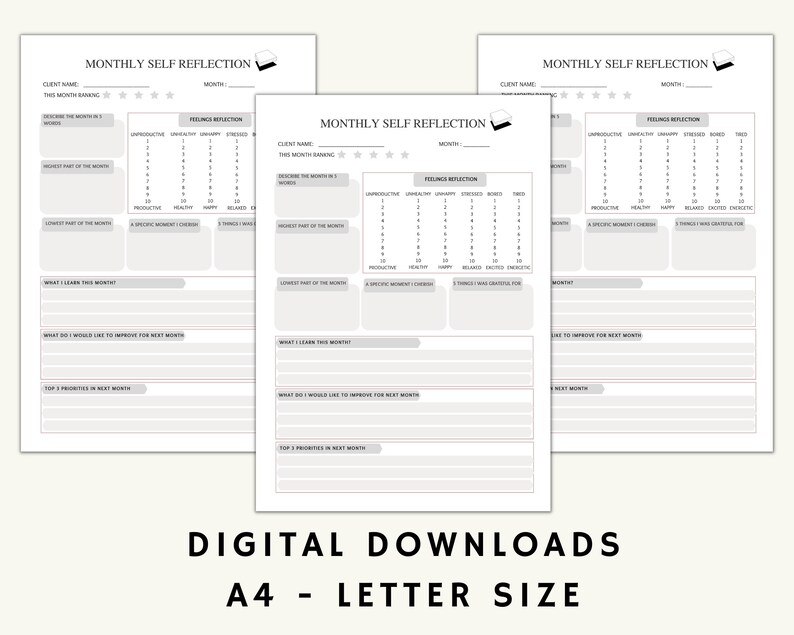 Monthly Self-reflection Planner: Personal Growth, Self-care (digital ...