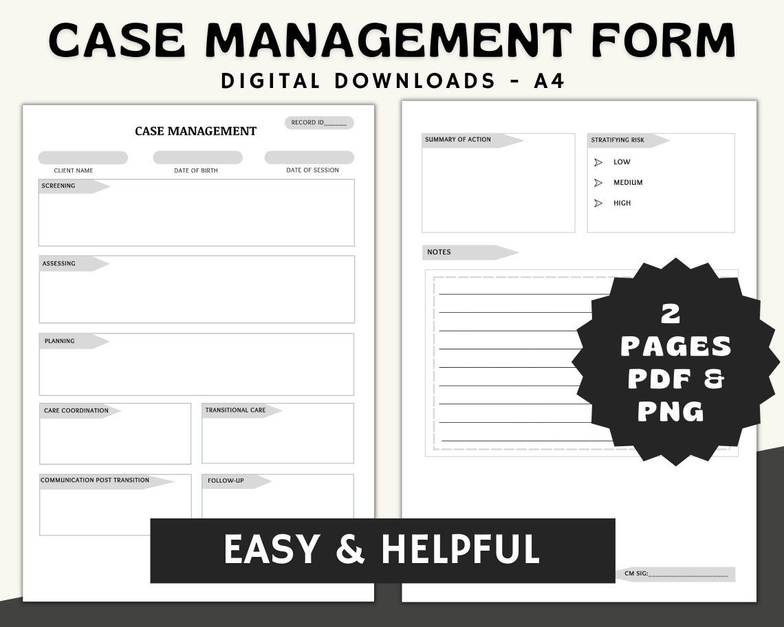 Case Managment (gray), Client Case Identifier Printable Form, Legal ...