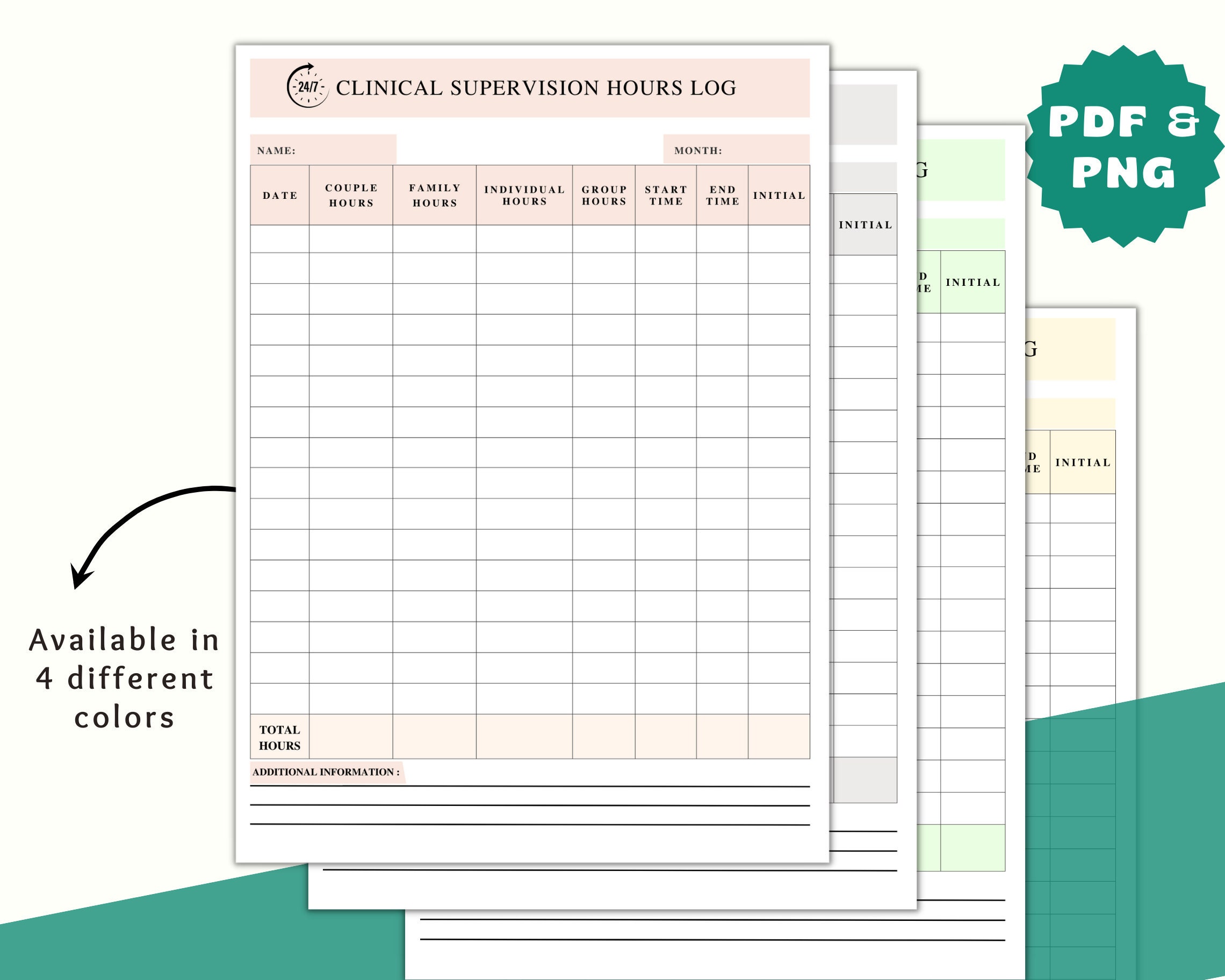 Clinical Supervision Form and Hours Log & Annual Summary, Assessment ...