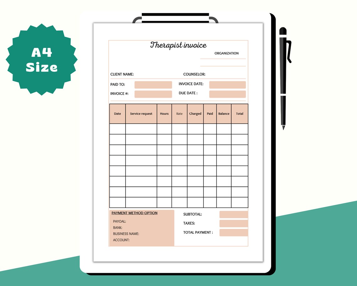 Therapist Invoice Printable, Therapy Invoice, Therapist Documentation ...