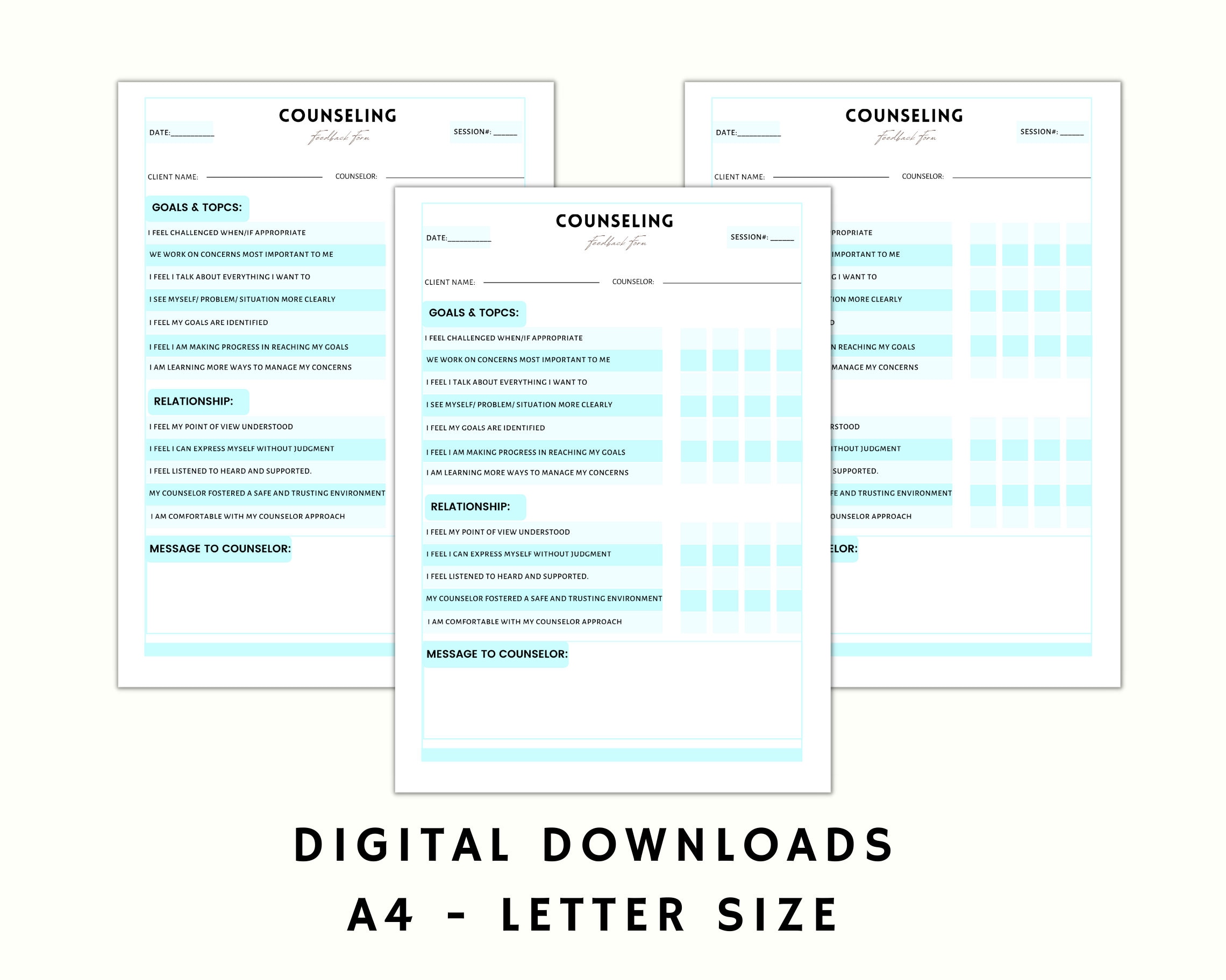 Counseling Feedback Form (blue), Counseling Review Form, Client ...