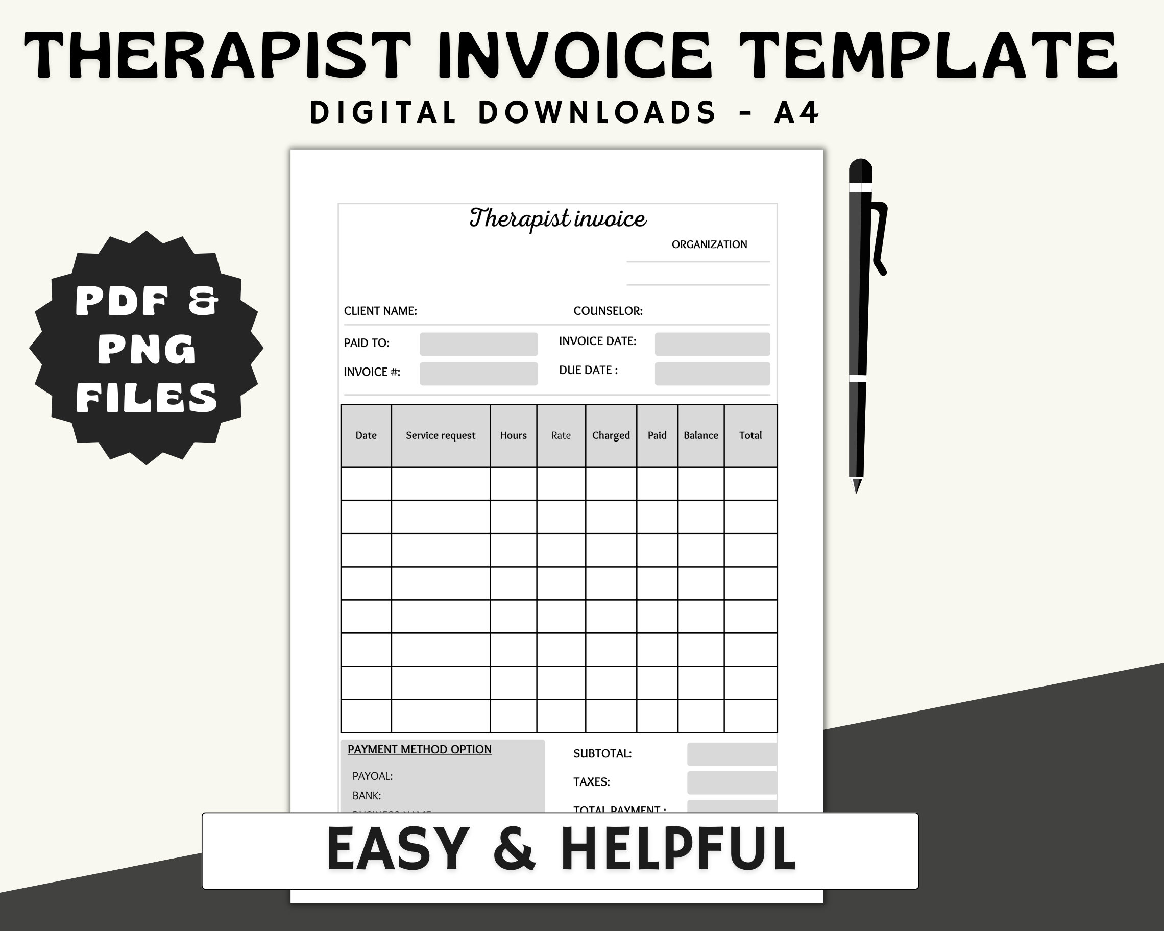 Therapist Invoice (gray), 2024printable Therapy Invoice, Therapist ...