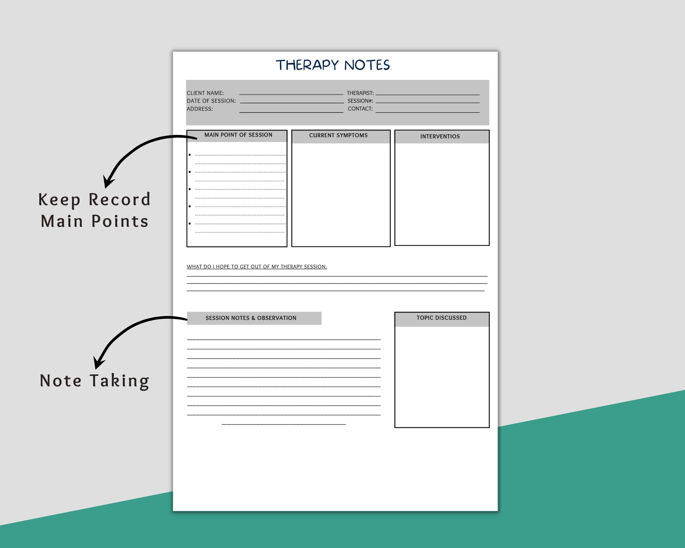 Therapist Notes gray Therapy Worksheet Therapy Note - Etsy