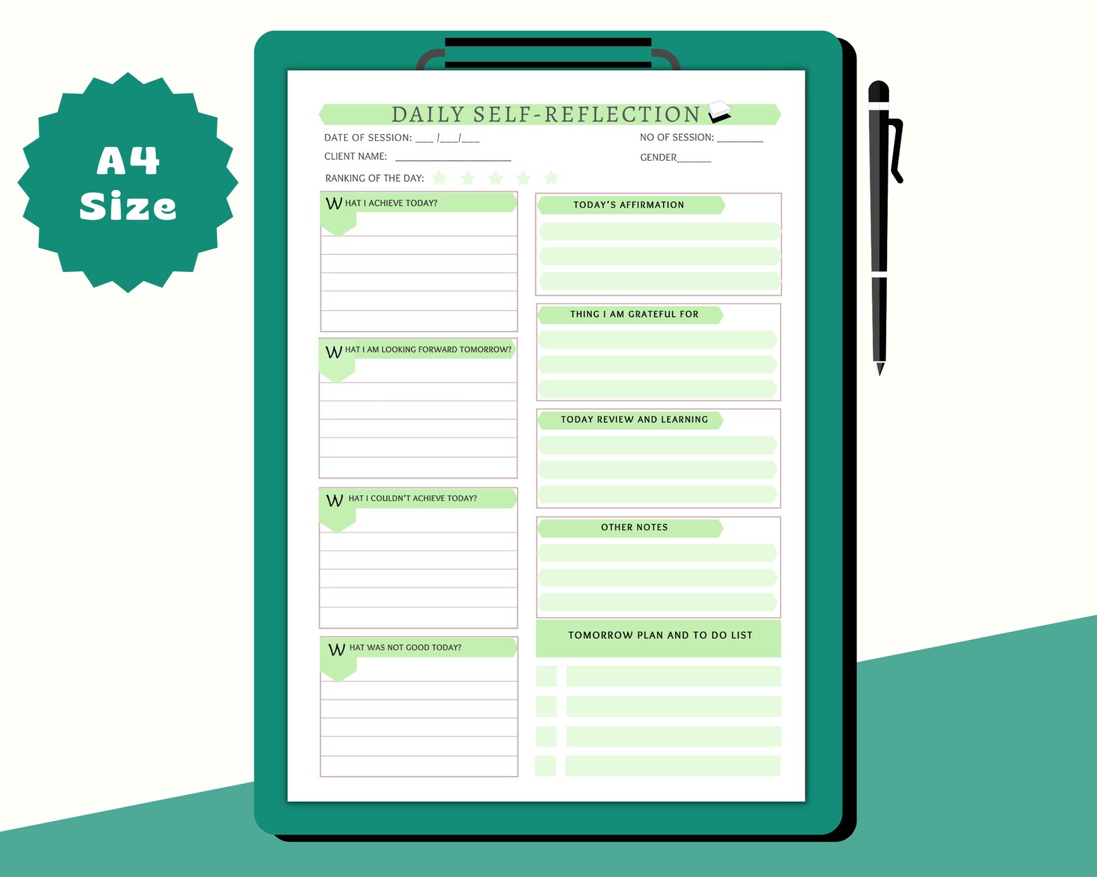 Daily Self Reflection Template, Reflection Daily Journal Notes, Daily ...