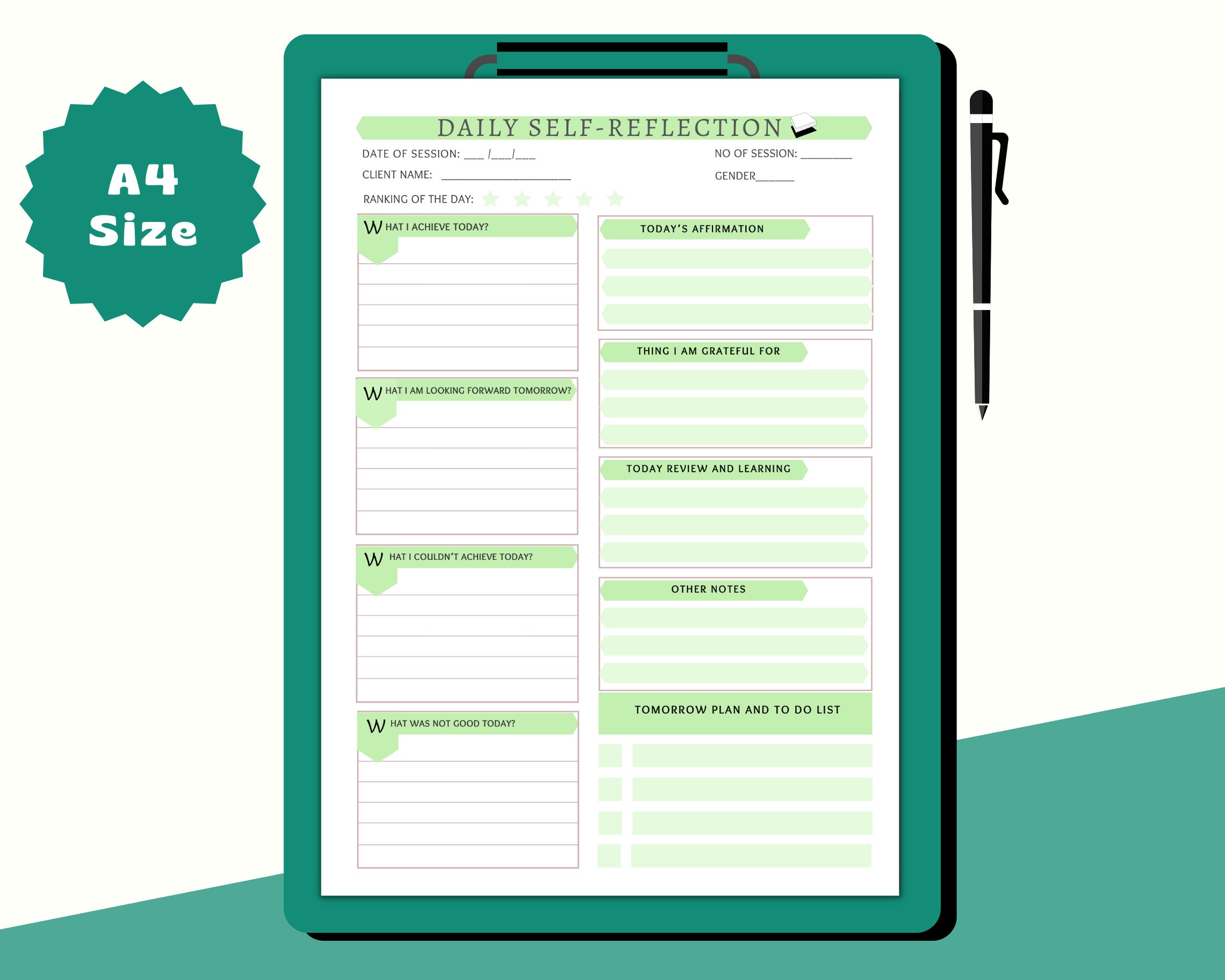 Daily Self Reflection Template, Reflection Daily Journal Notes, Daily ...