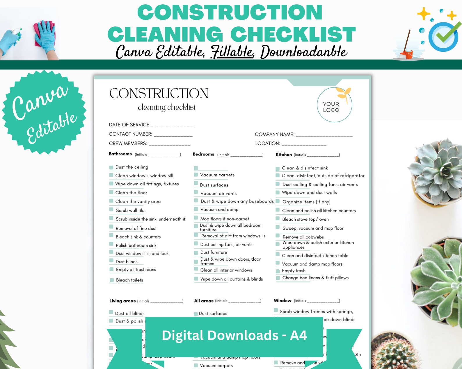 Construction Cleaning Checklist Template, Editable Canva Templates for ...