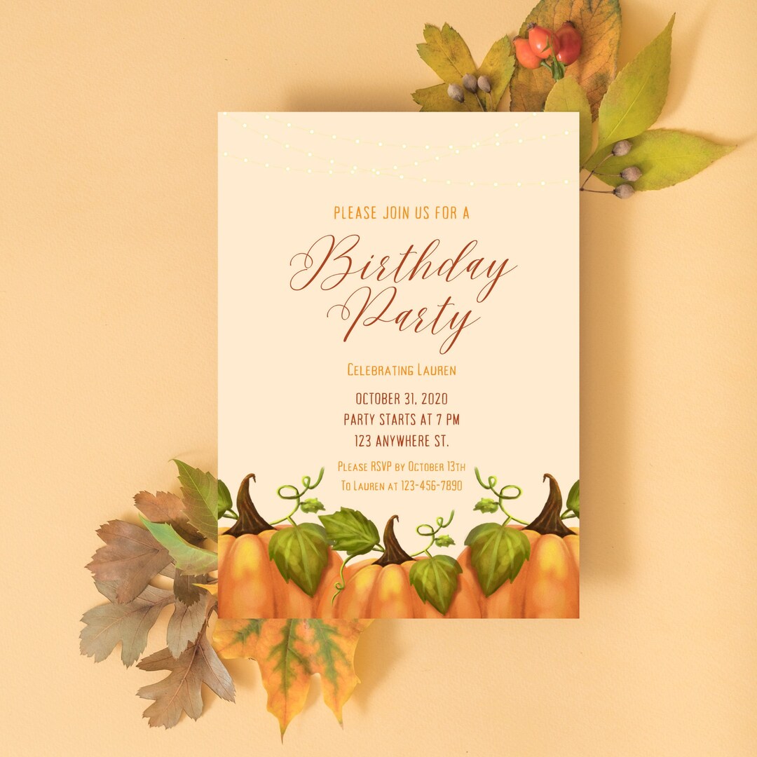 Fall Pumpkin Birthday Party Invitation- Orange Autumn Birthday ...