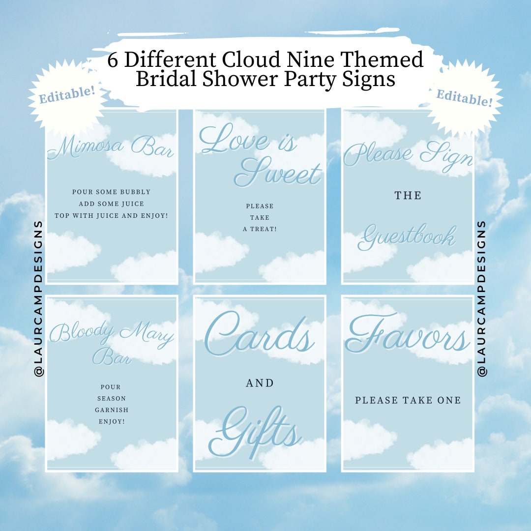 6 Different Elegant Cloud Nine Bridal Shower Party Signs- Wedding ...