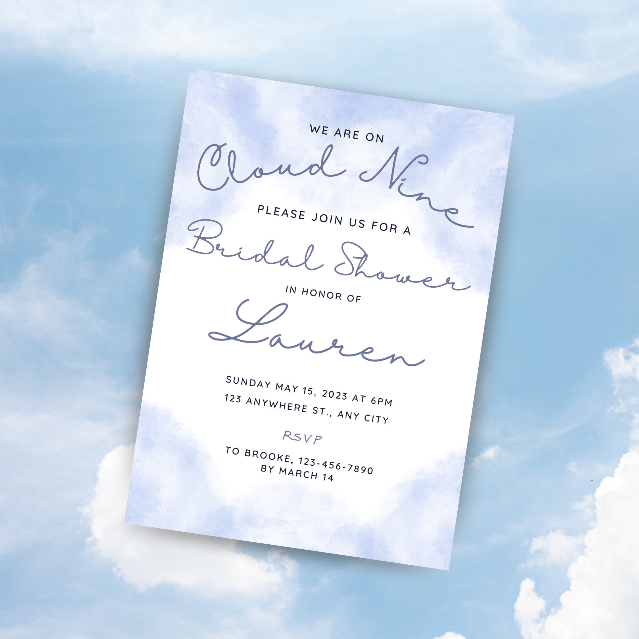 On Cloud Nine Themed Invitation- Bridal Shower, Baby Shower, Birthday ...