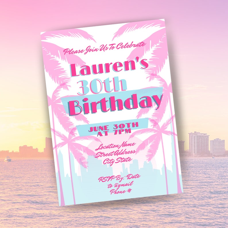 80's Themed Birthday Party Invitation- 21st, 30th, 40th, 50th, Miami ...