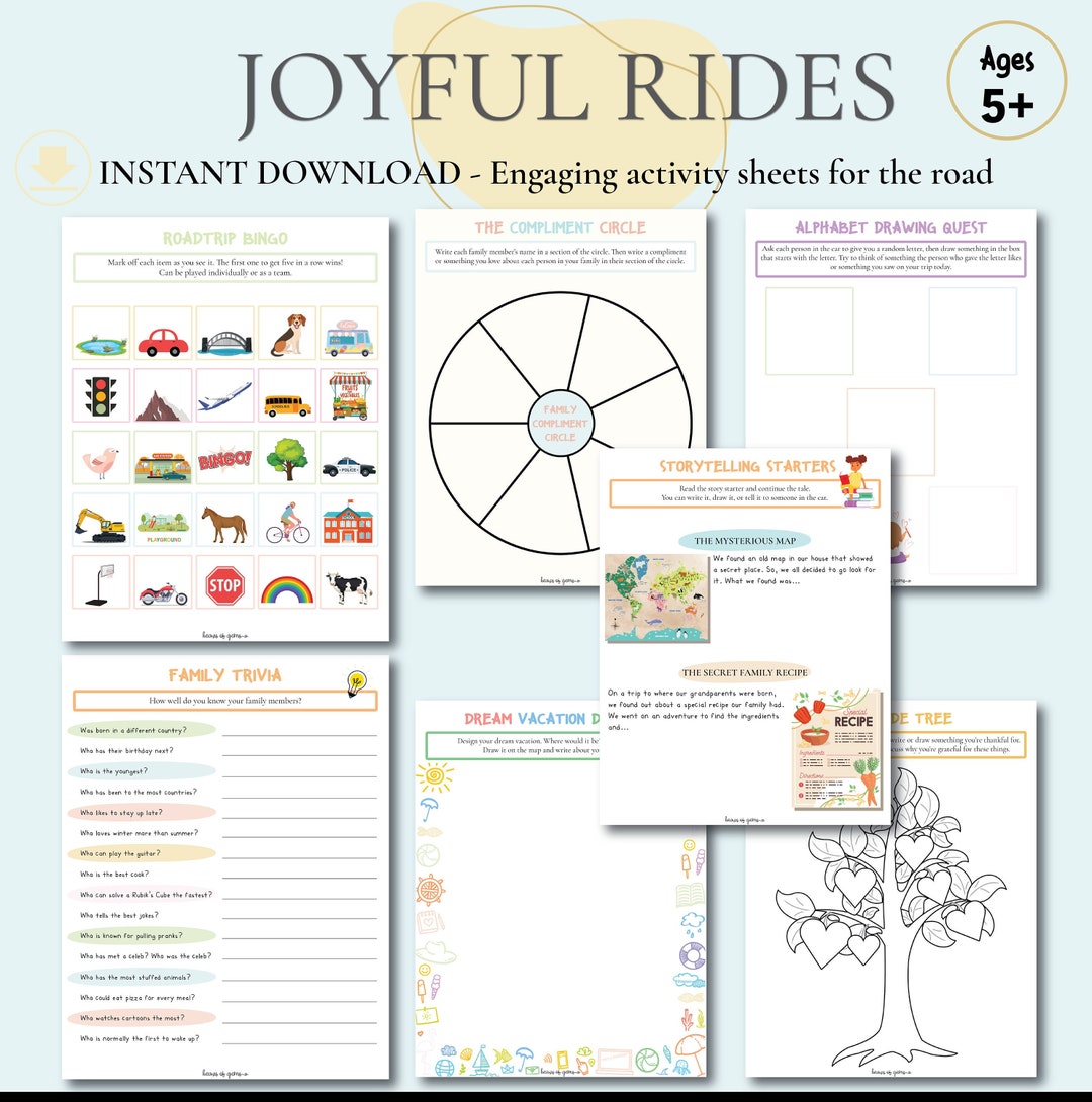 Kids Activity Sheets, Activity for Car Rides, Road Trip, Family Trivia ...