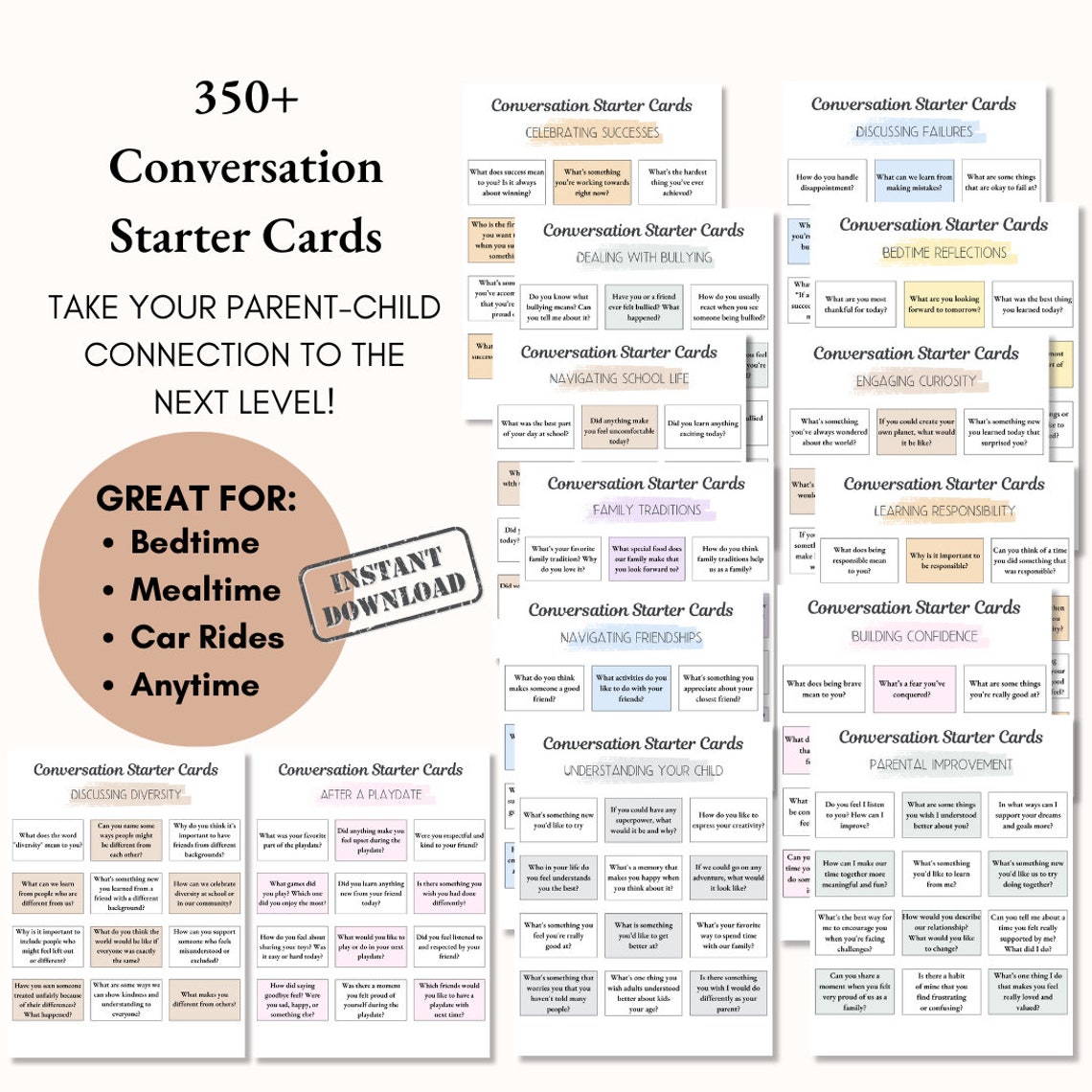 350 Conversation Cards for Kids, Conversation Starters, Family Dinner ...