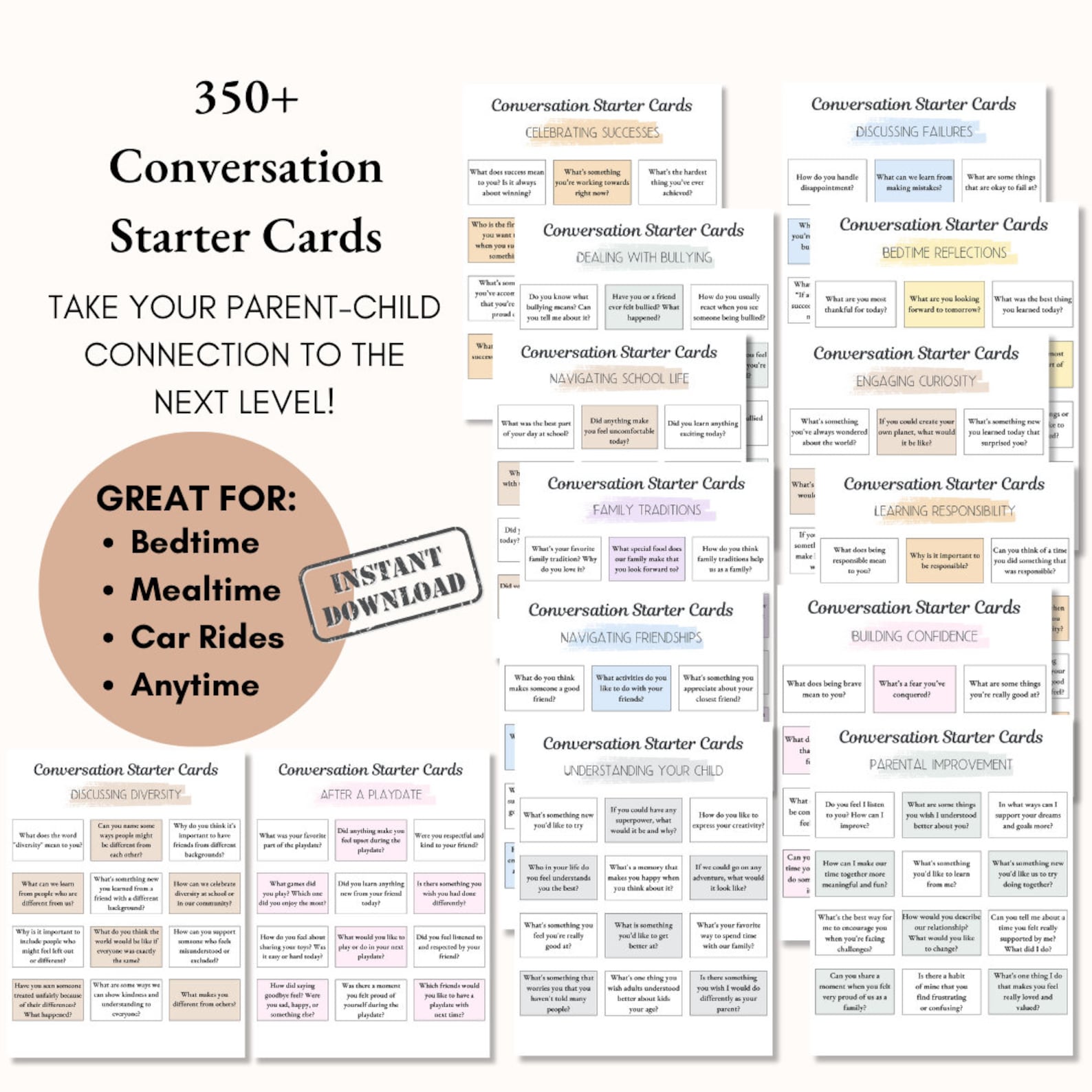 350 Conversation Cards for Kids, Conversation Starters, Family Dinner ...