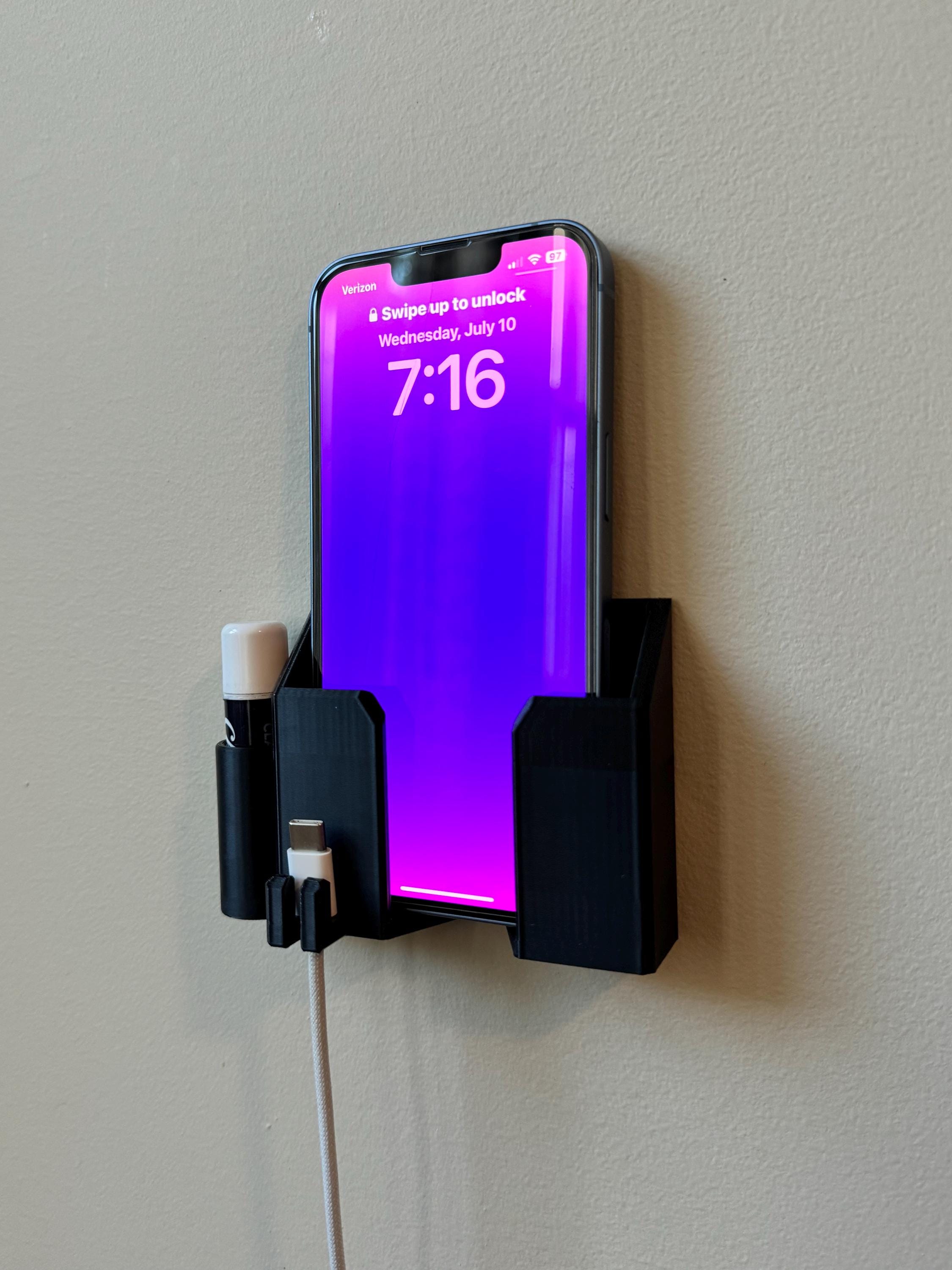 STL File - Phone Holder With Key & Chapstick Storage (wall Mount) - Etsy