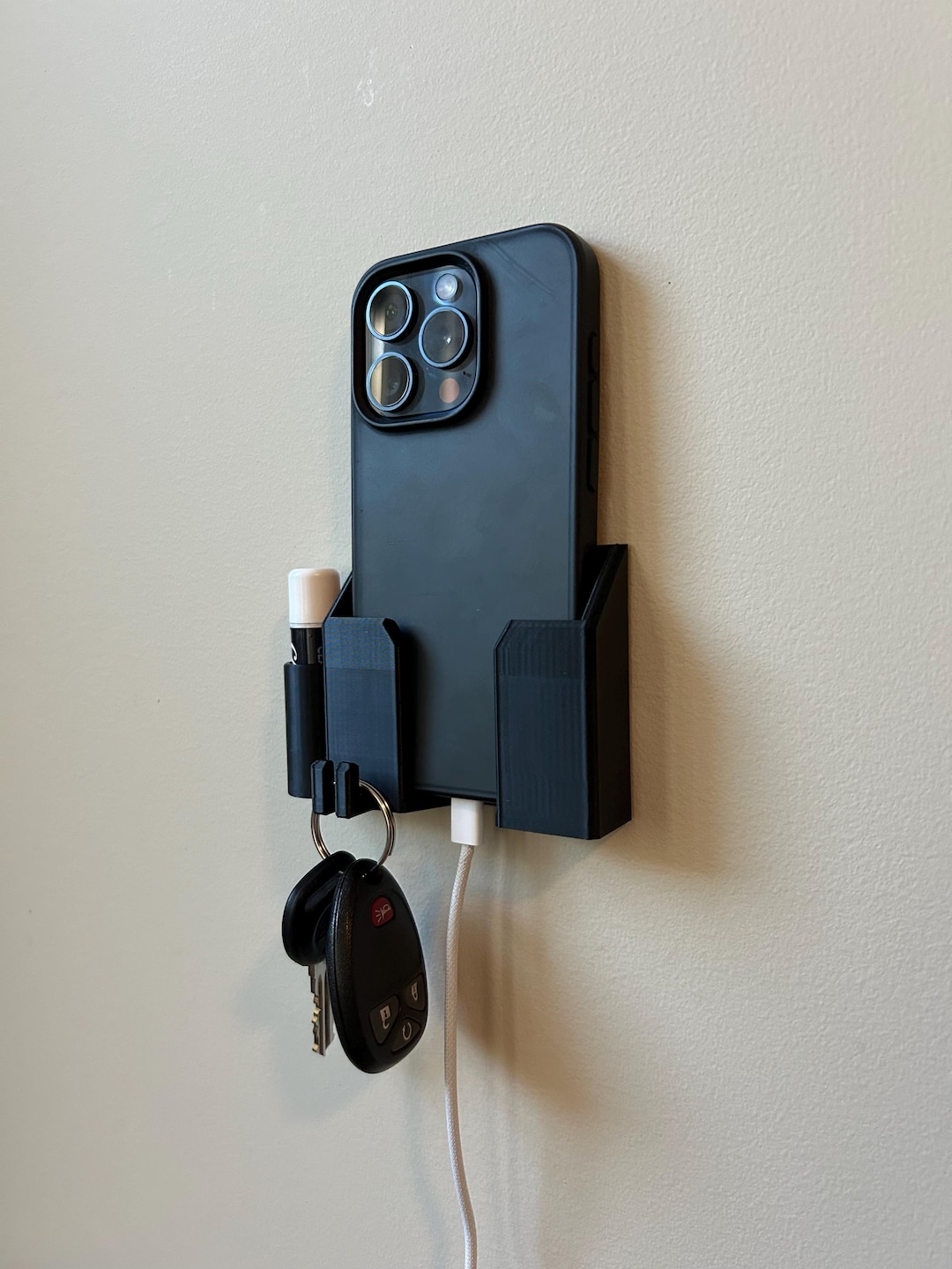 STL File - Phone Holder With Key & Chapstick Storage (wall Mount) - Etsy