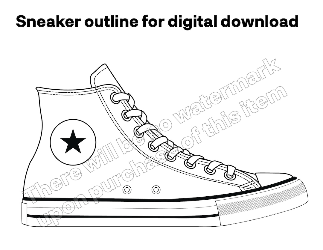 Hitop Canvas Sneaker Outline | Professional | Eps, Pdf, Svg, Png, Jpg ...