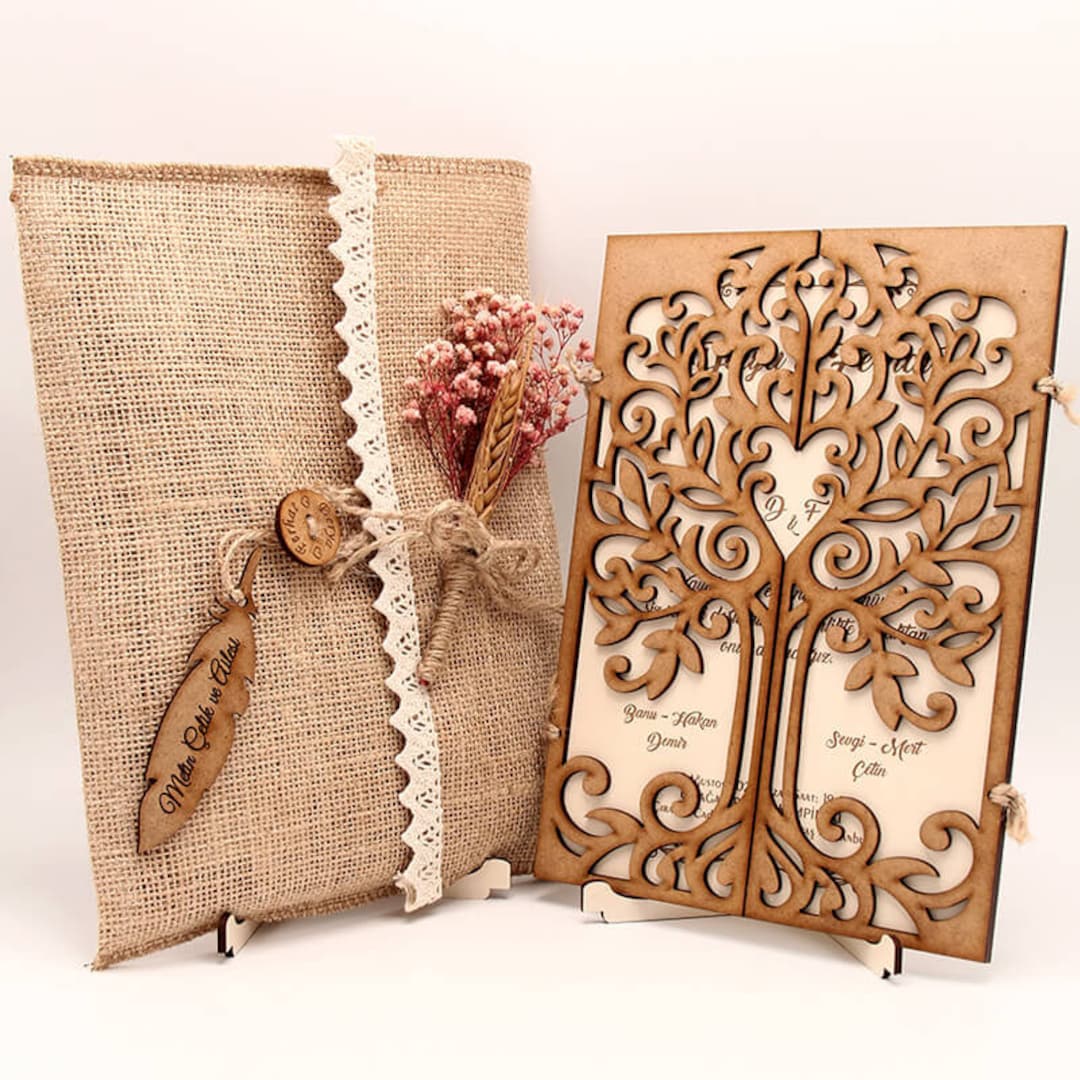 Gothic Natural Wood Wedding Invitation,rustic Folded Unique Invitation ...