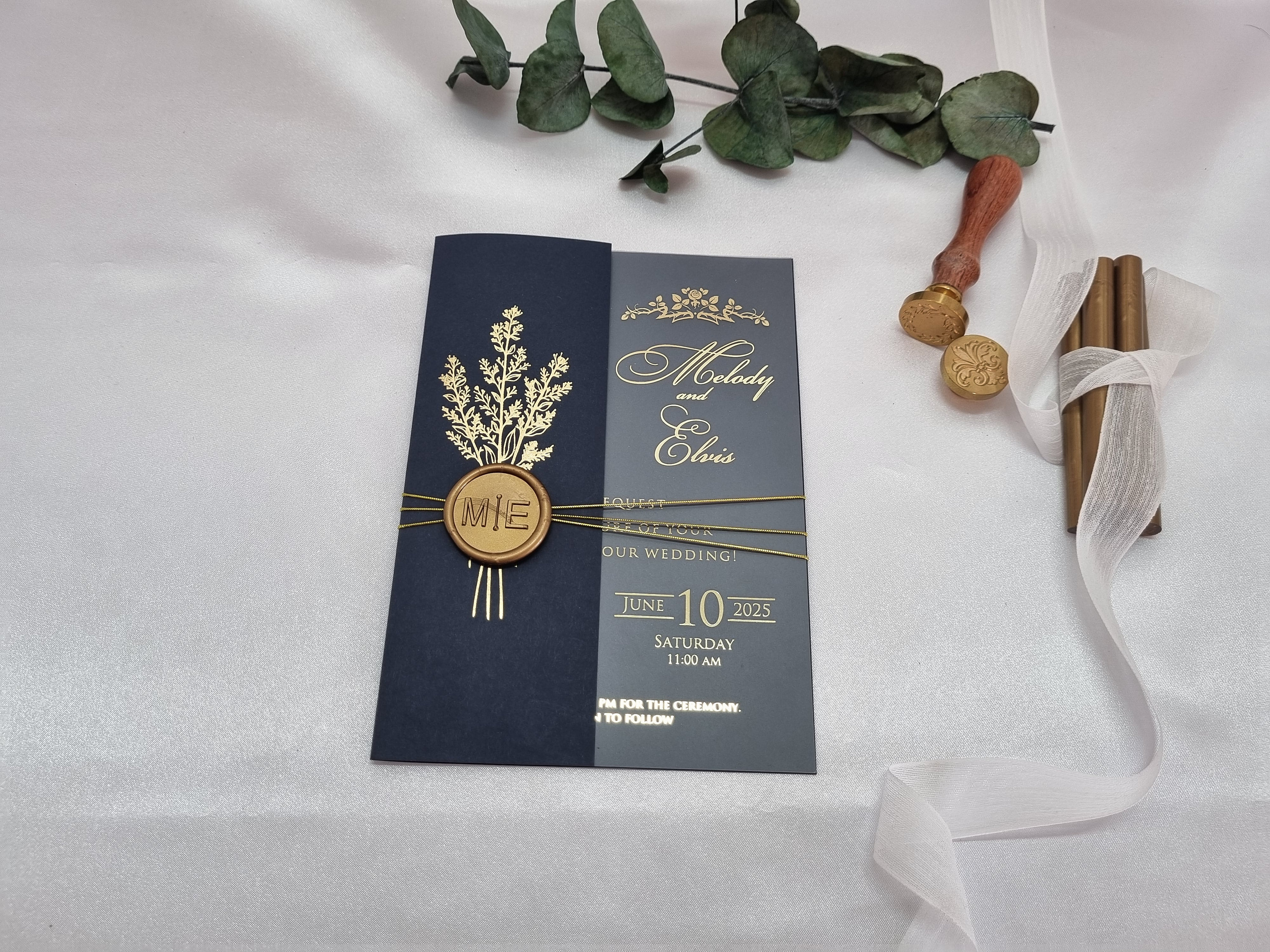 Dark Blue Acrylic Wedding Invitation Sets, Personalized Invites, Luxury ...