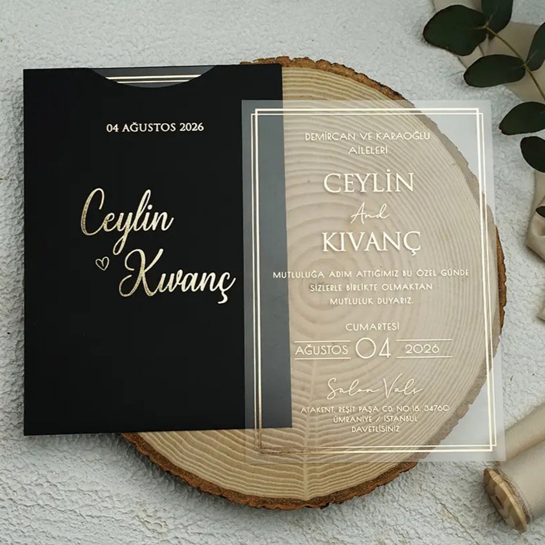 Black & Gold Acrylic Wedding Invitation: Personalized Foil Card - Etsy