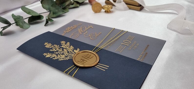 Dark Blue Acrylic Wedding Invitation Sets, Personalized Invites, Luxury ...