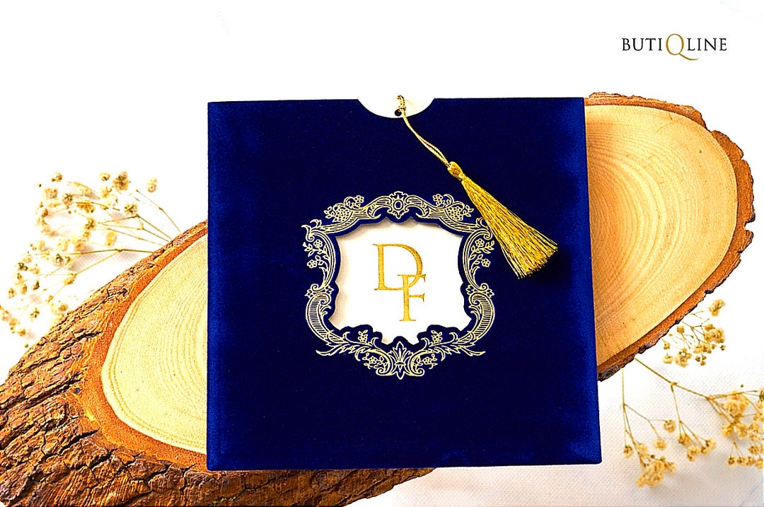 Navy Blue Velvet Invitation Wedding Day Card,luxury Minimalist ...