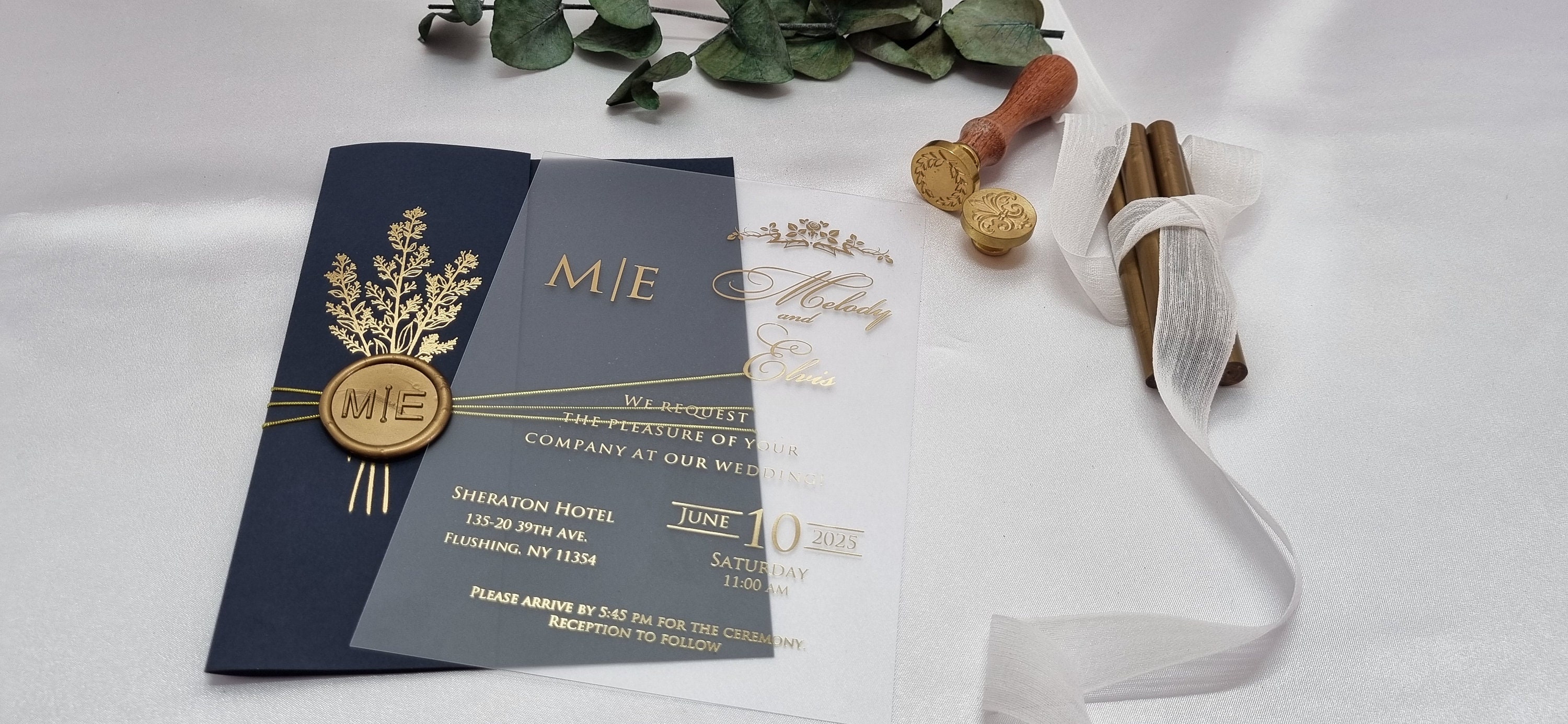 Dark Blue Acrylic Wedding Invitation Sets, Personalized Invites, Luxury ...