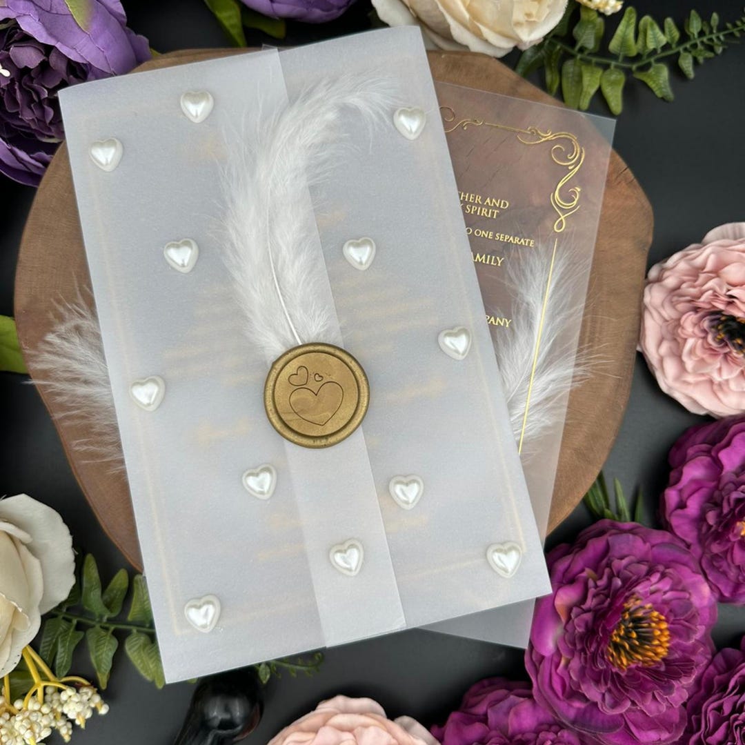 Vellum Paper Invite, Custom Acrylic Wedding Invitation With Gold Foil ...