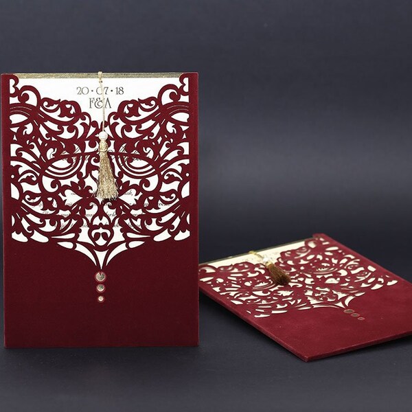Velvet Wedding Invitation Burgundy - Etsy