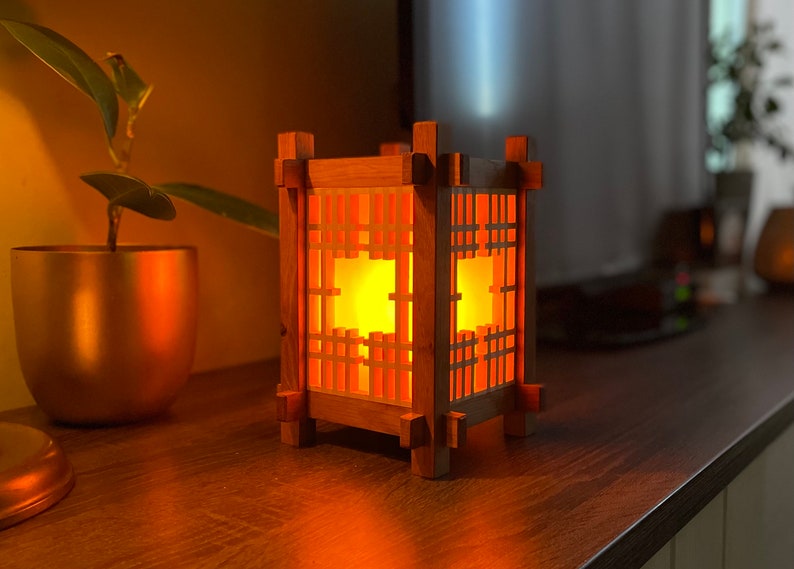 Japanese Kumiko Lamp With Flame Lighting - Etsy