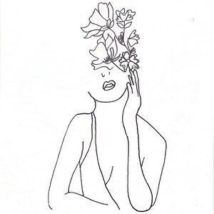 Line Art - Women With Flowers - Etsy
