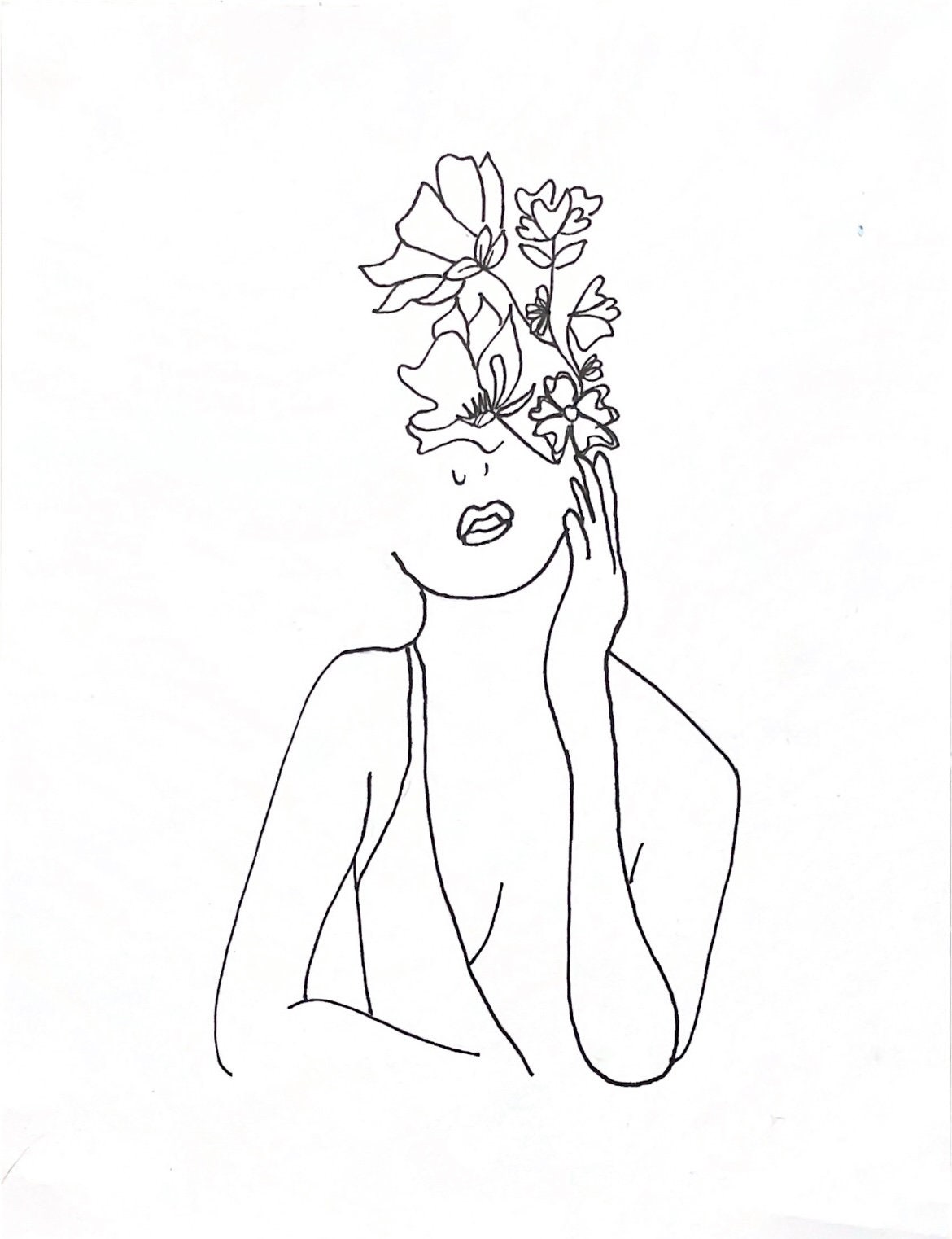 Line Art - Women With Flowers - Etsy