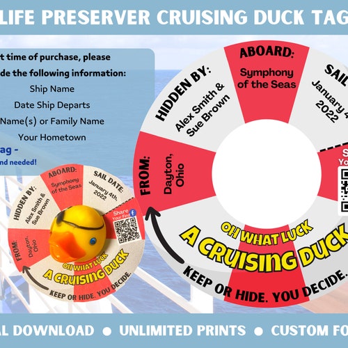 Custom Life Preserver Ring Cruising Ducks Tags No String/band - Etsy