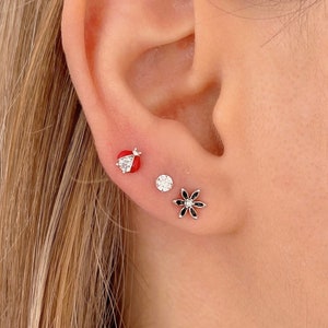 Dainty 3 Earring Set for Earlobe or Cartilage in 925 Sterling Silver ...