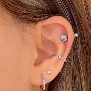 Rainbow CZ Sterling Silver Conch Ear Cuff, No Piercing - Etsy
