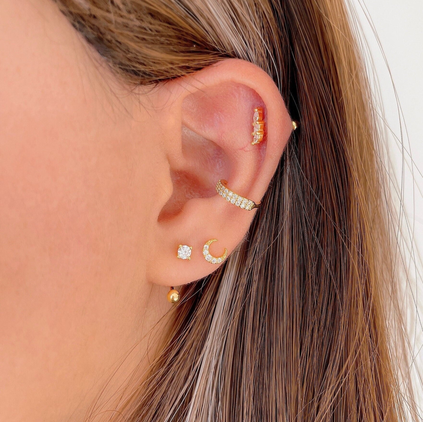 CZ Ear Jacket Earrings in Sterling Silver, Curved Barbell Front Back ...