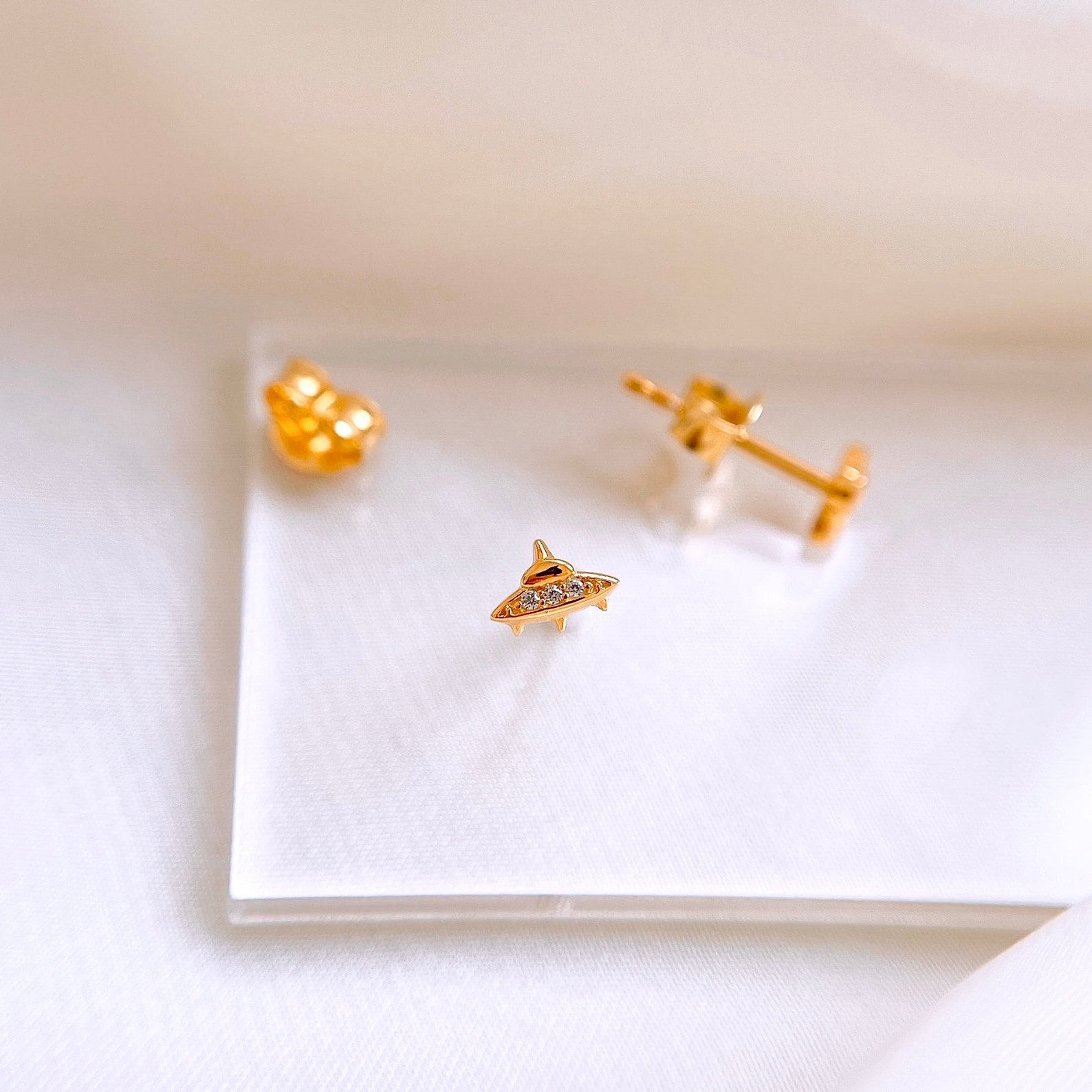 Sterling Silver UFO Stud Earring, Cubic Zirconia Spaceship, Geek Gift ...