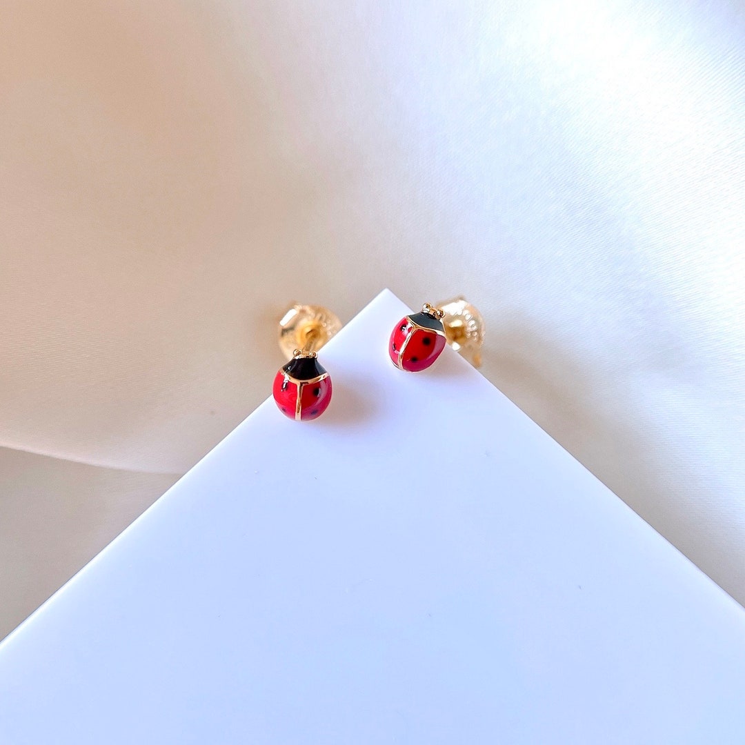 Sterling Silver Tiny Ladybug Stud Earrings, Red Enamel Ladybug Post ...