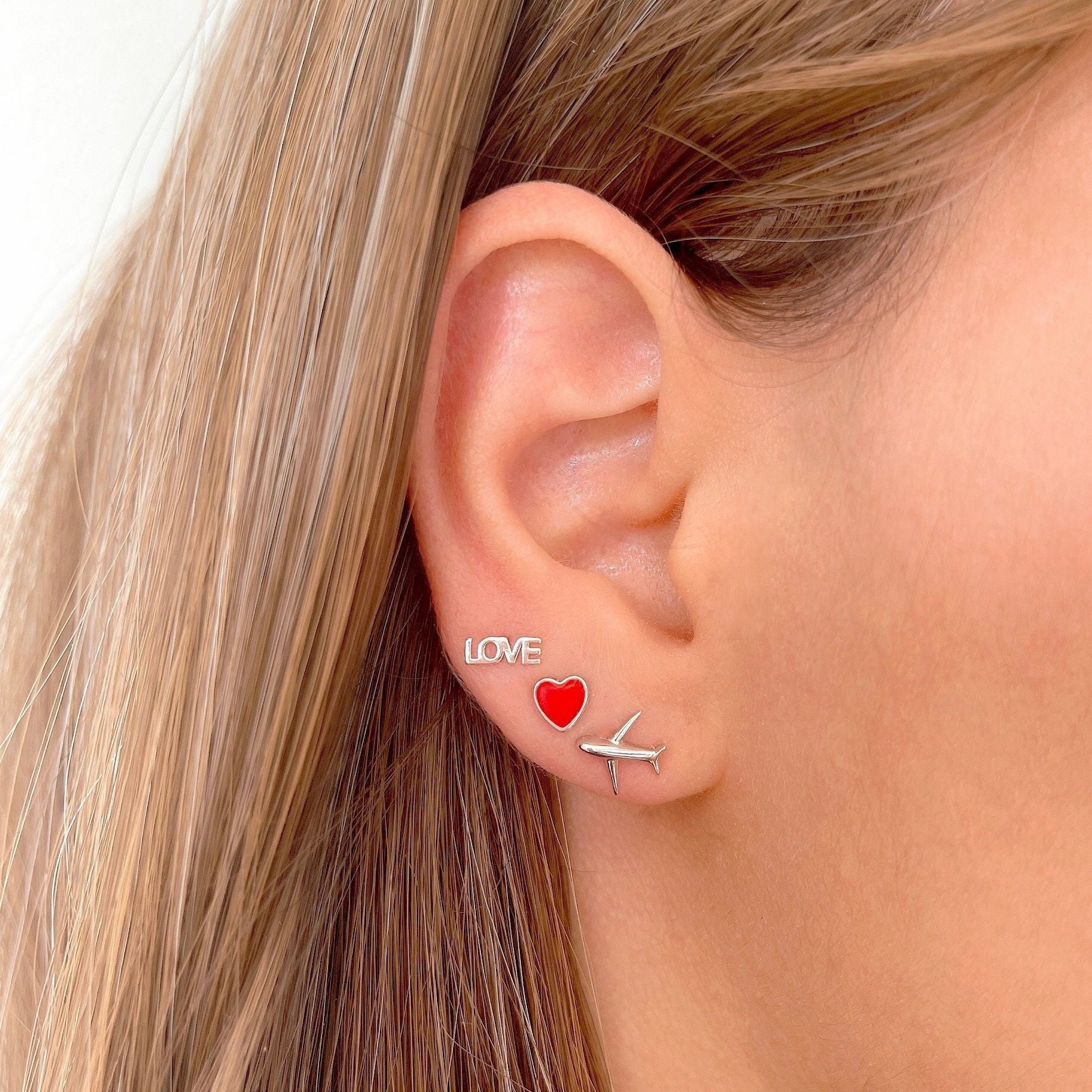 Sterling Silver LOVE Stud Earrings, Gold Plated Cute Small Word Love ...