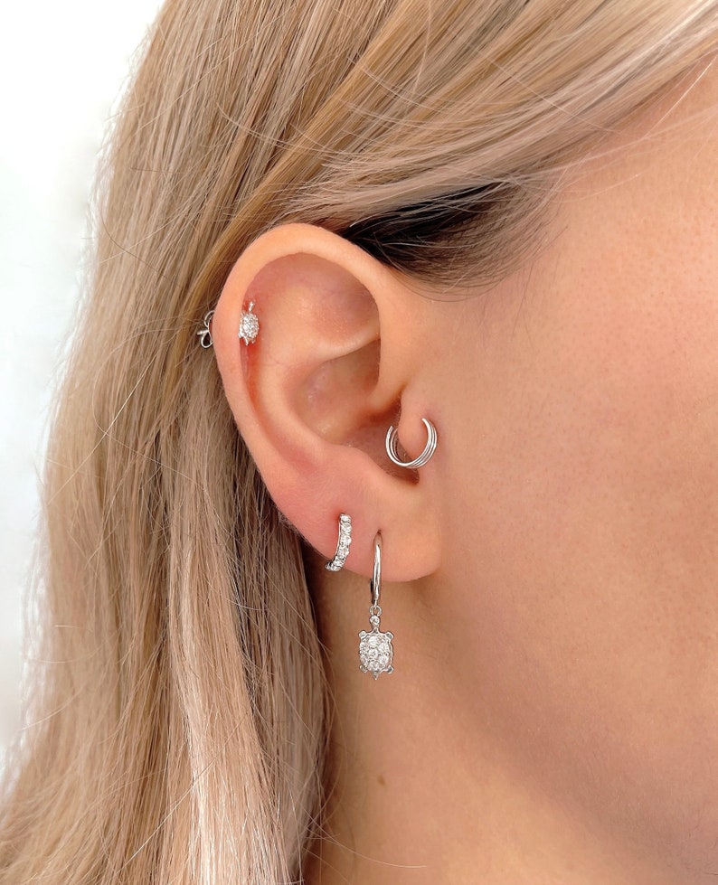 Sterling Silver Triple Band Tragus Hoop, 22g Cartilage Piercing - Etsy