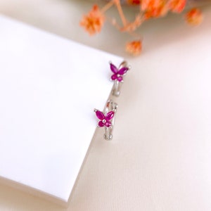 Sterling Silver Butterfly Huggie Hoop Earring, CZ, Helix Cartilage ...