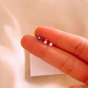 Dainty 3 Earring Set for Earlobe or Cartilage in 925 Sterling Silver ...