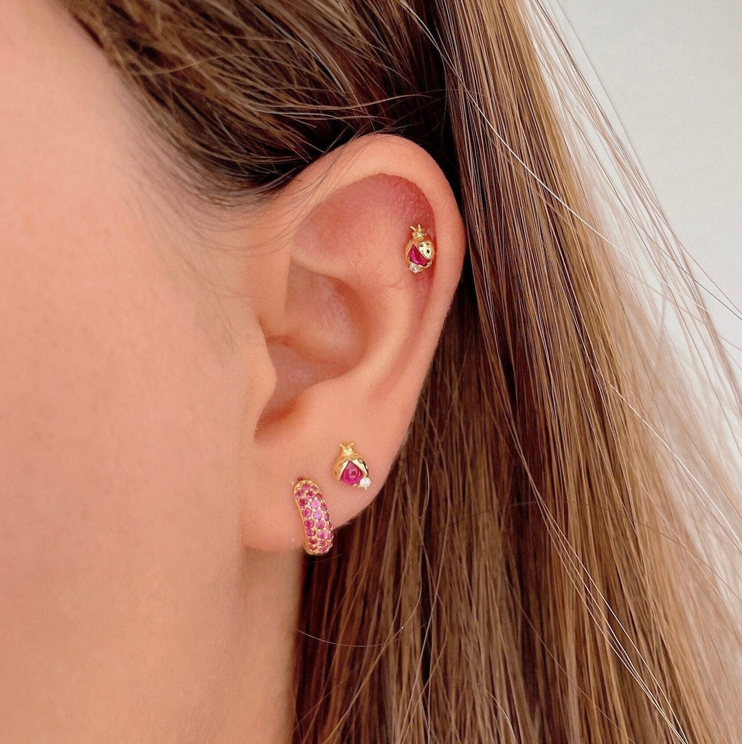 Pink Cz Ladybug Stud Earrings in Sterling Silver, Tiny Ladybug ...
