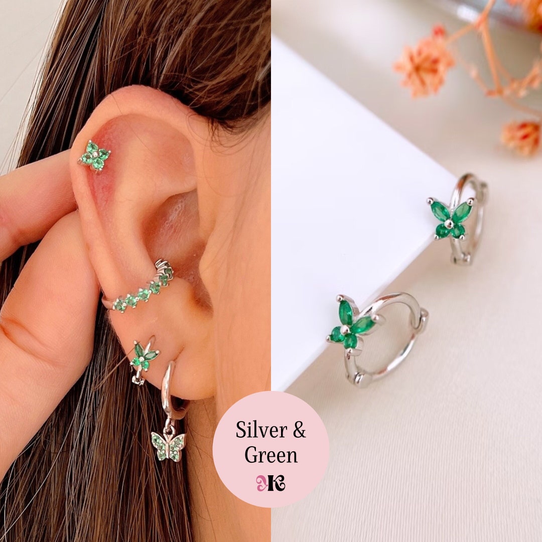 Butterfly Huggie Hoops in Sterling Silver With Cz in White, Pink or ...